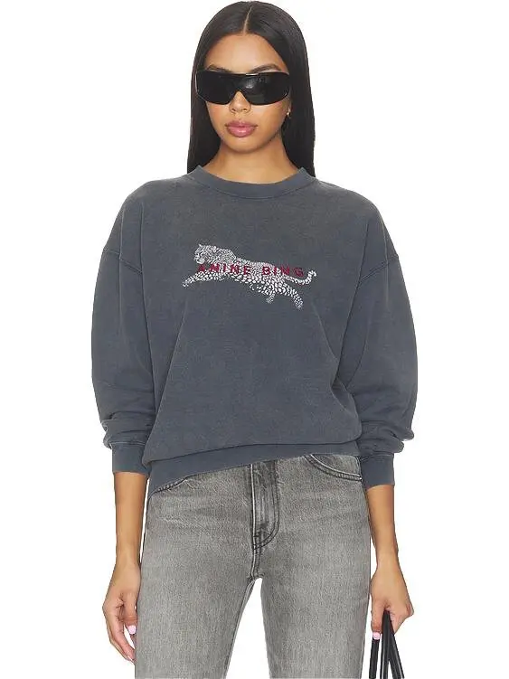 ANINE BING Spencer Sweatshirt Leopard In . Also - Black