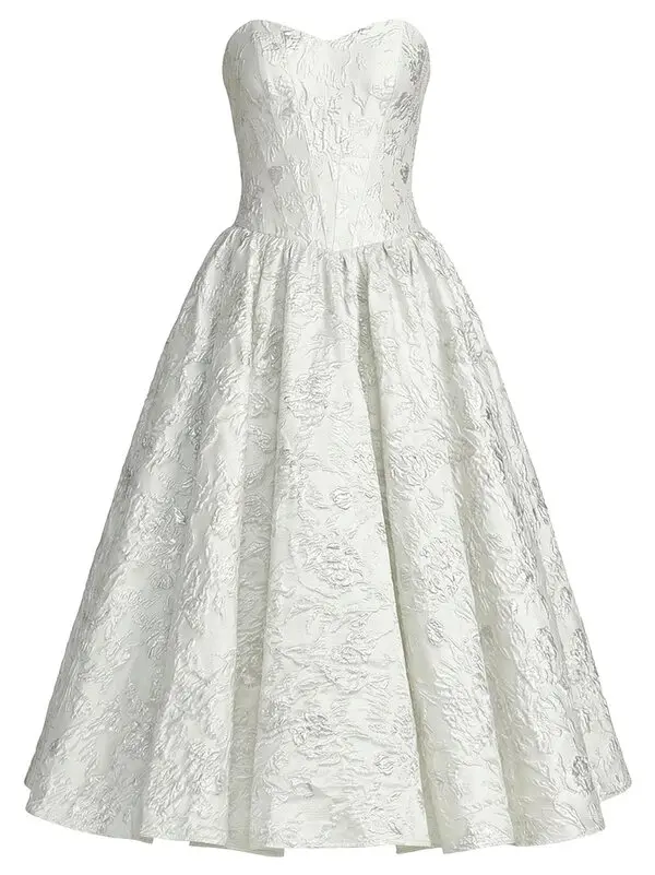 Mac Duggal Strapless Brocade Tea Length Dress - White