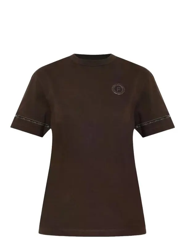 FERRAGAMO Logo-patch Open-knit-trim T-shirt - Brown