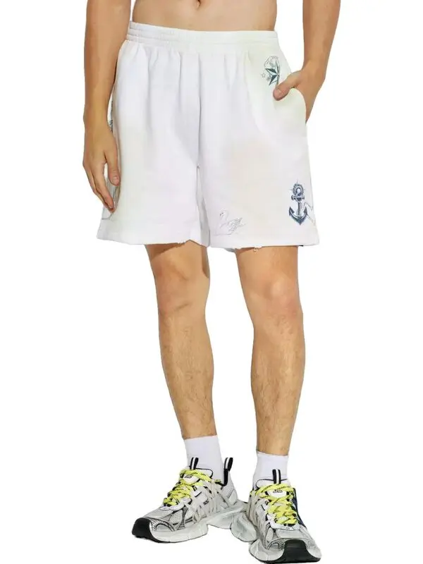 Balenciaga Tattoo Print Cotton Shorts - White