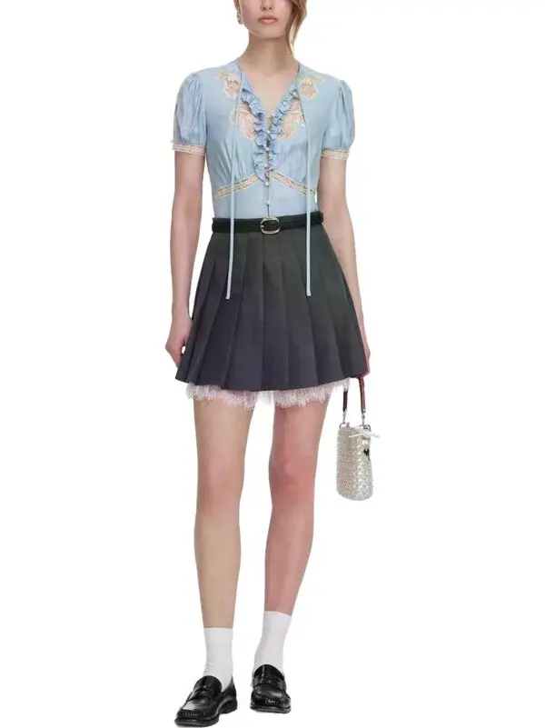 SELF-PORTRAIT Lace-trimmed Ruffled Blouse - Blue