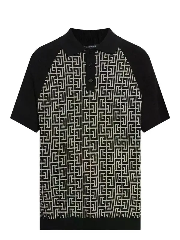 Balmain Monogram-pattern Raglan-sleeve Polo Shirt - Black