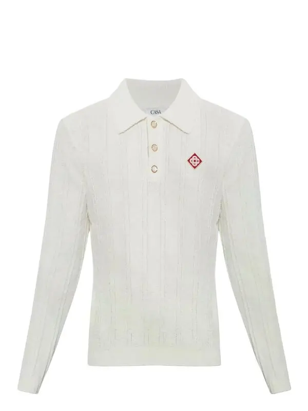 Casablanca Logo-patch Bouclé Polo Shirt - Neutrals