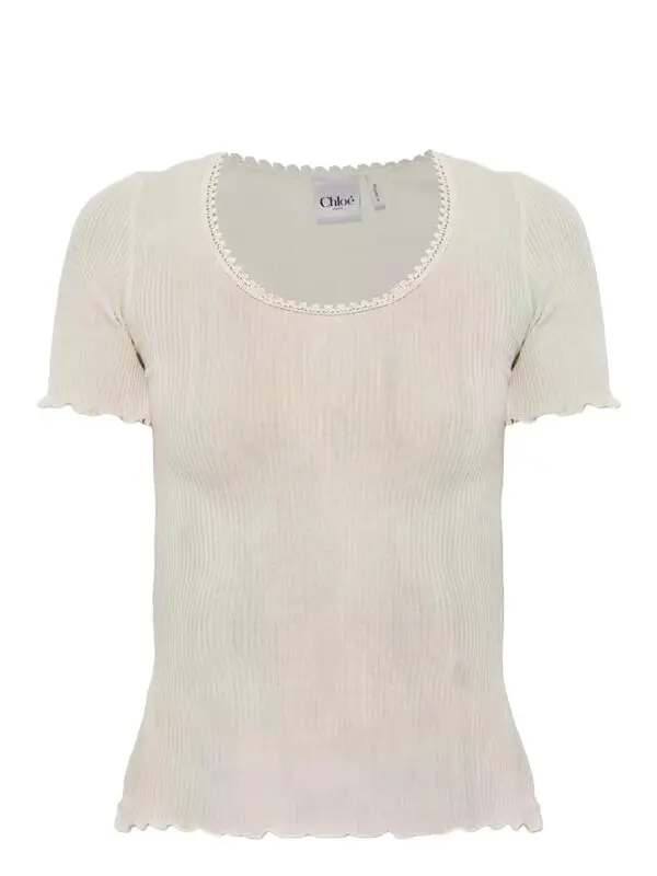 Chloé Lace-trim Ribbed Top - Neutrals
