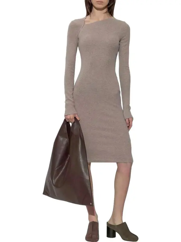 MAISON MARGIELA Asymmetric-neck Ribbed-knit Dress - Neutrals