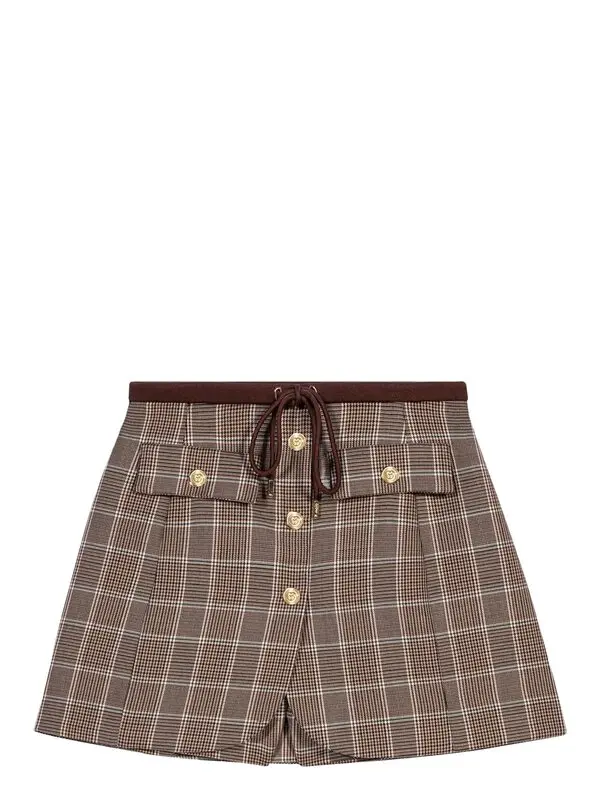 Maje Wool-cotton Check Mini Skort - Brown