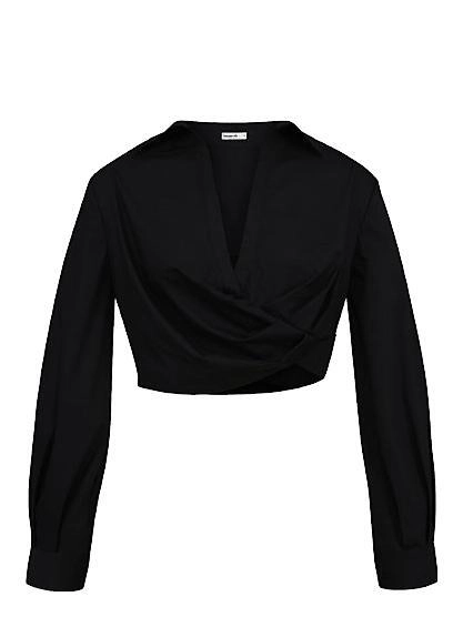 House Of Cb Ivara Long-sleeve Cropped Stretch-cotton Shirt - Black
