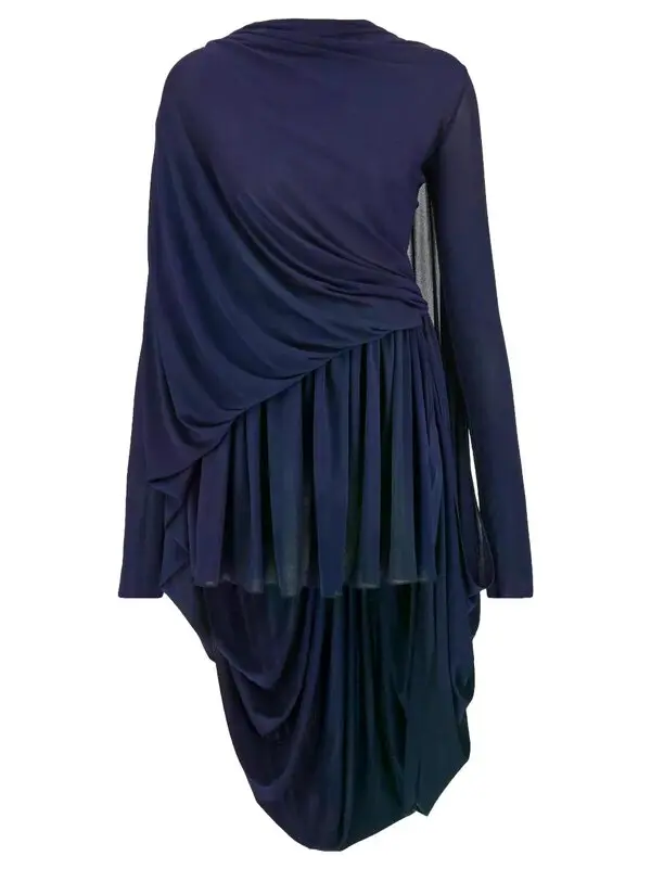 FERRAGAMO Asymmetric Draped Long-sleeve Dress - Blue
