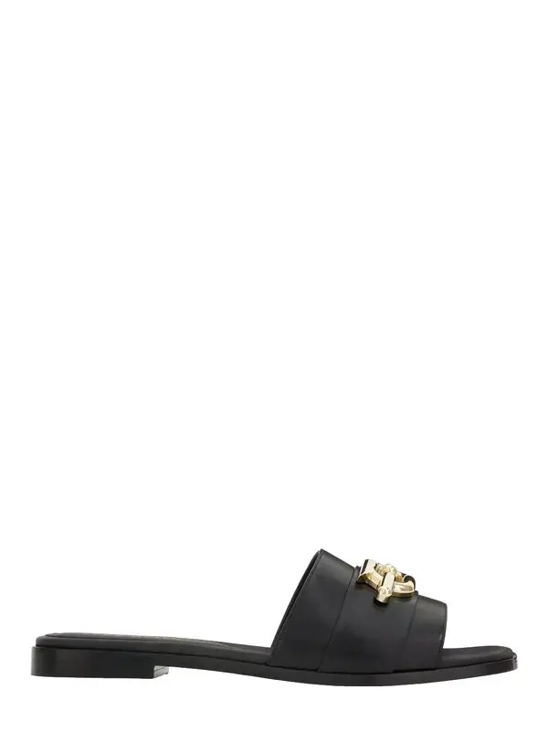 FERRAGAMO Gancini-plaque Leather Slides - Black