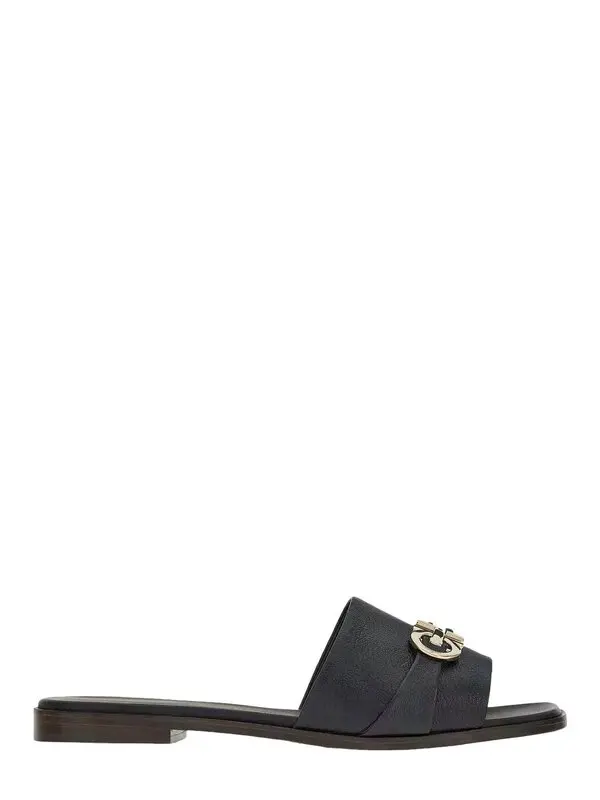 FERRAGAMO Leather Logo Plaque Sandals - Black