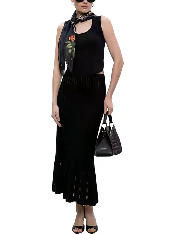 TWINSET Pointelle-knit Cut-out Midi Skirt - Black