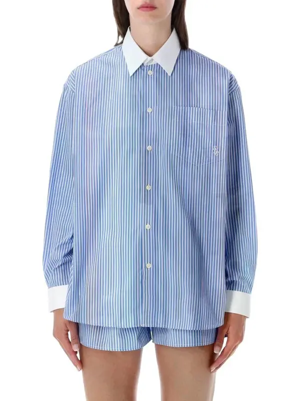 SPORTY & RICH Cotton Striped Shirt - Blue