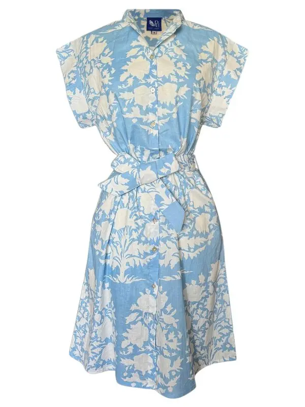 PICK HAPPY Cap Sleeve Cotton Shirt Dress Morning Mist - Blue