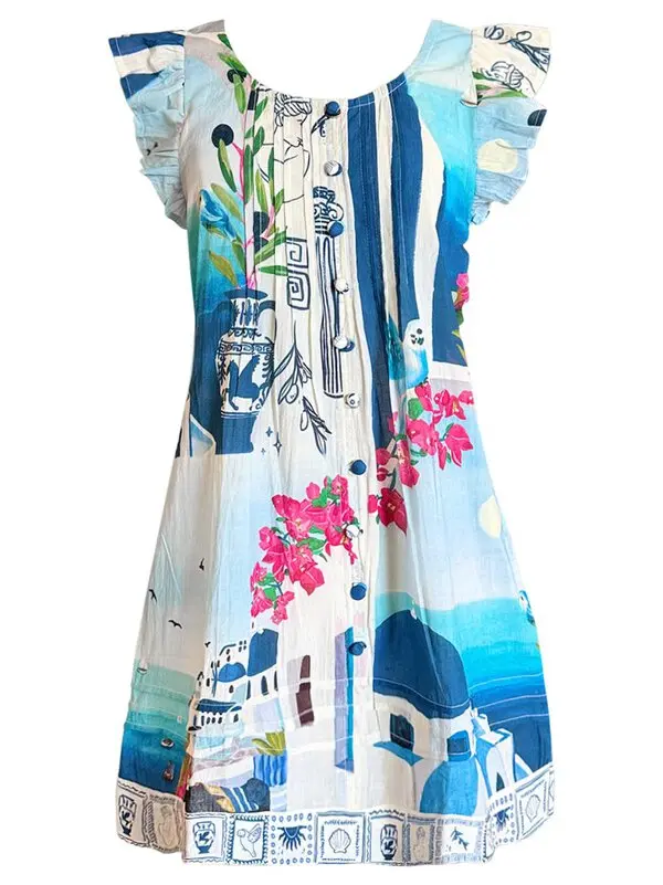 PICK HAPPY Ruffle Sleeve Pintuck Mini Dress - Blue
