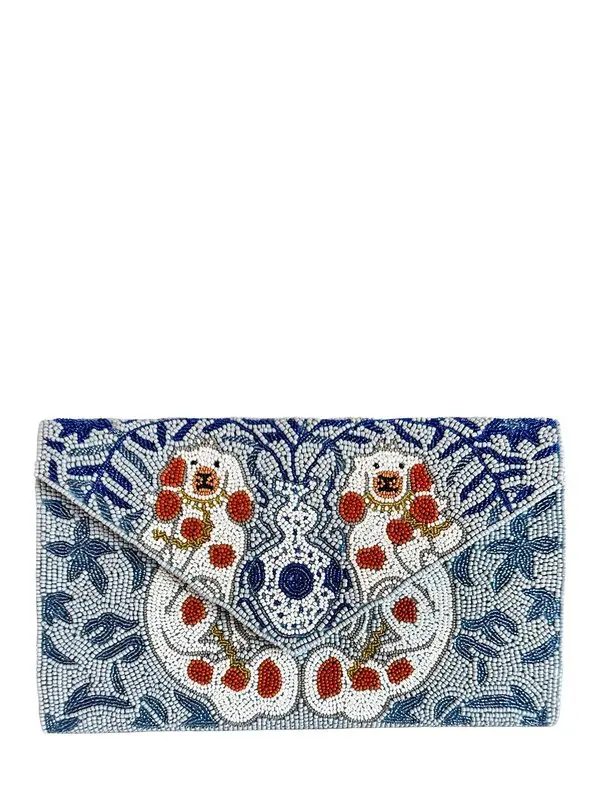 PICK HAPPY Flower Doggie Hand Beaded Clutch Bag Pale Cavalier - Blue