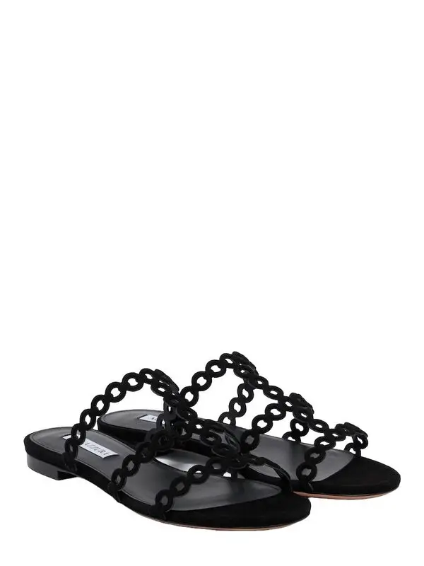 AQUAZZURA Infinity Chain Suede Sandals - Black