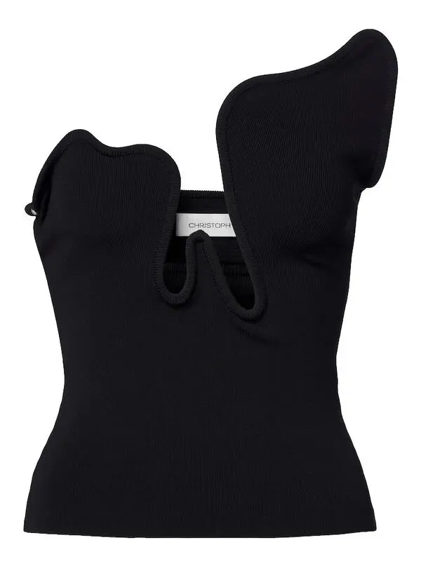 Christopher Esber Salacia Ribbed-knit Jersey Top - Black