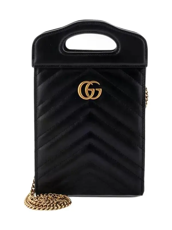 Gucci Gg Marmont Top Handle Convertible Chain Tote Matelasse Leather Mini Crossbody Bag - Black