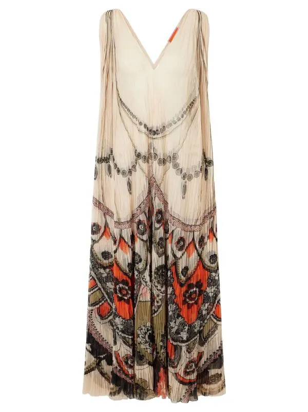 La DoubleJ Twirling Pleated Printed Tulle Midi Dress - Multi