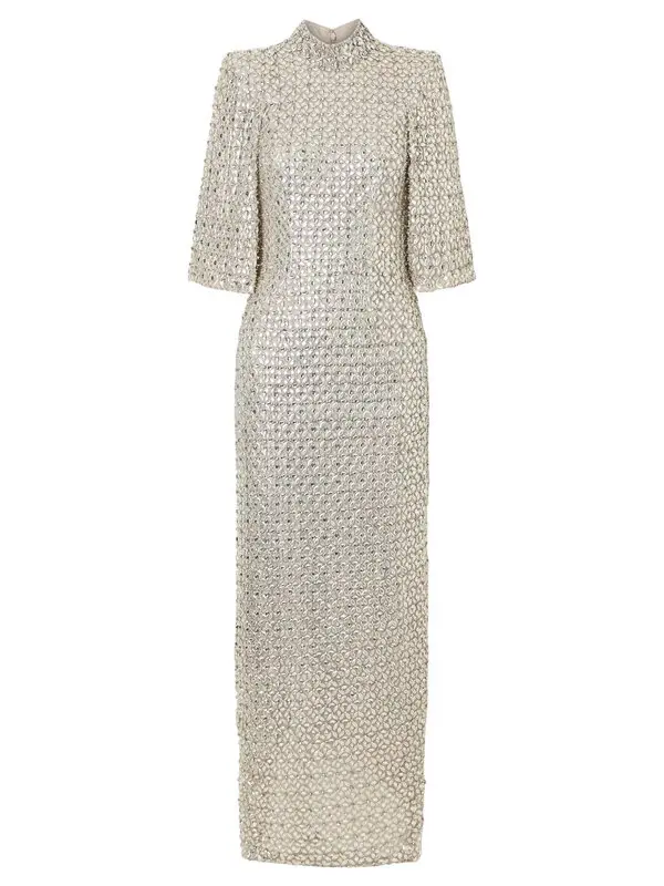 Jenny Packham Sedona Crystal-embellished Sequined Tulle Gown - Silver