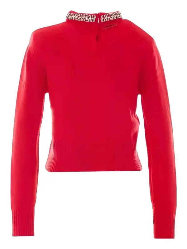 Pinko Crystal-embellished Mock-neck Sweater - Red