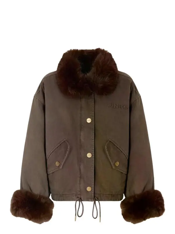 Pinko Faux Fur Trimmed Jacket - Brown