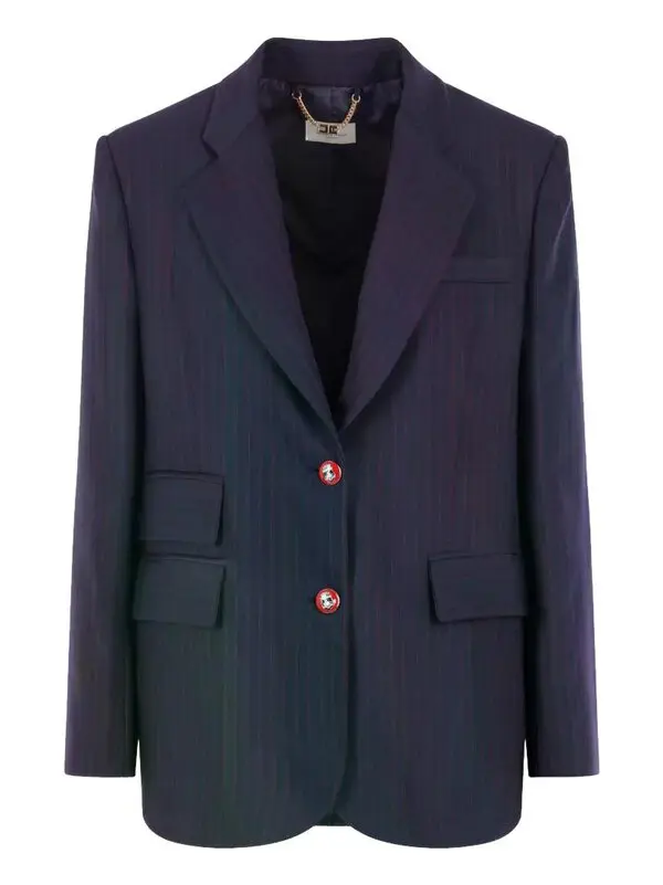 Elisabetta Franchi Pinstripe-pattern Logo-button Blazer - Blue
