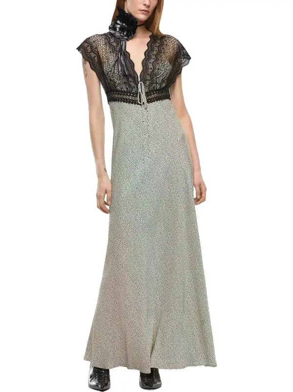 Pinko Lace-trimmed Polka-dot Maxi Dress - Neutrals