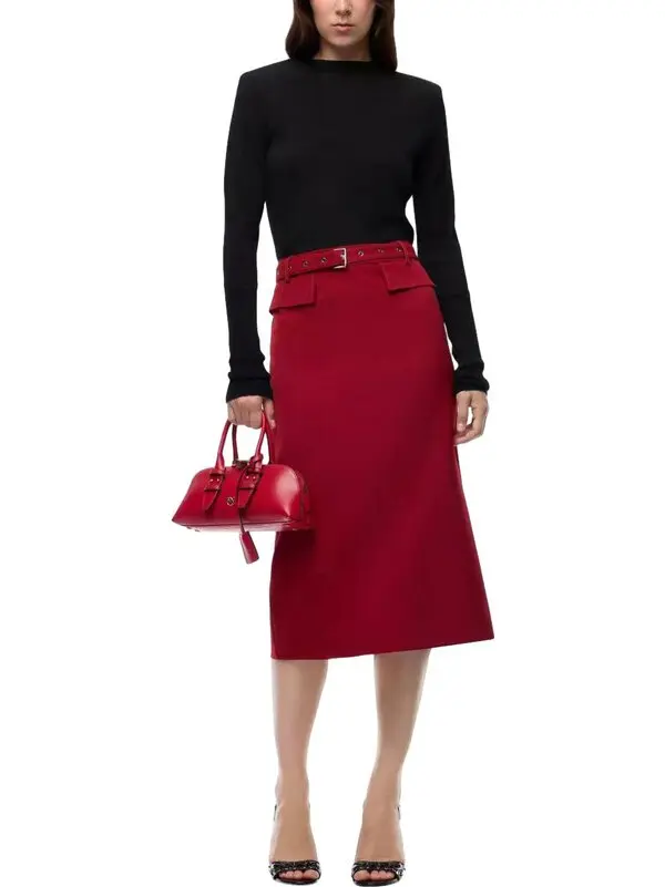 Pinko Belted Midi Skirt With Slit Detail - Red