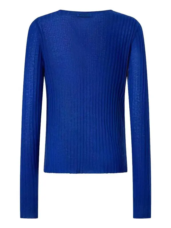 Pinko Ribbed-knit V-neck Cardigan - Blue