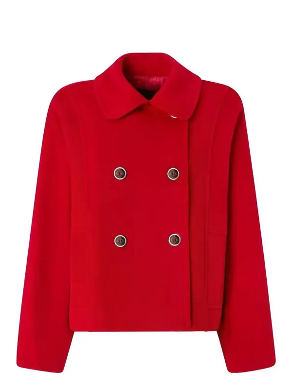 Pinko Double-breasted Pea Coat In Double-layered Wool-blend Cloth - Red