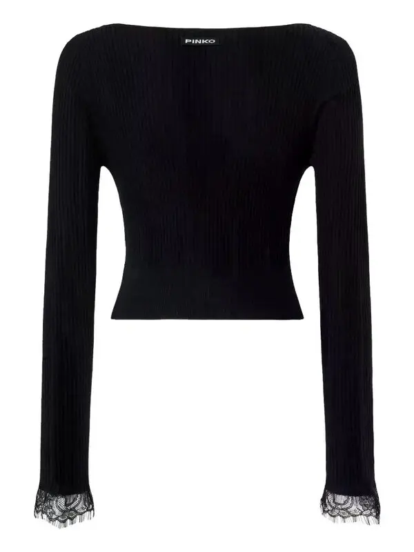 Pinko Cropped Cardigan In Silk And Cashmere Blend With Lace - Black