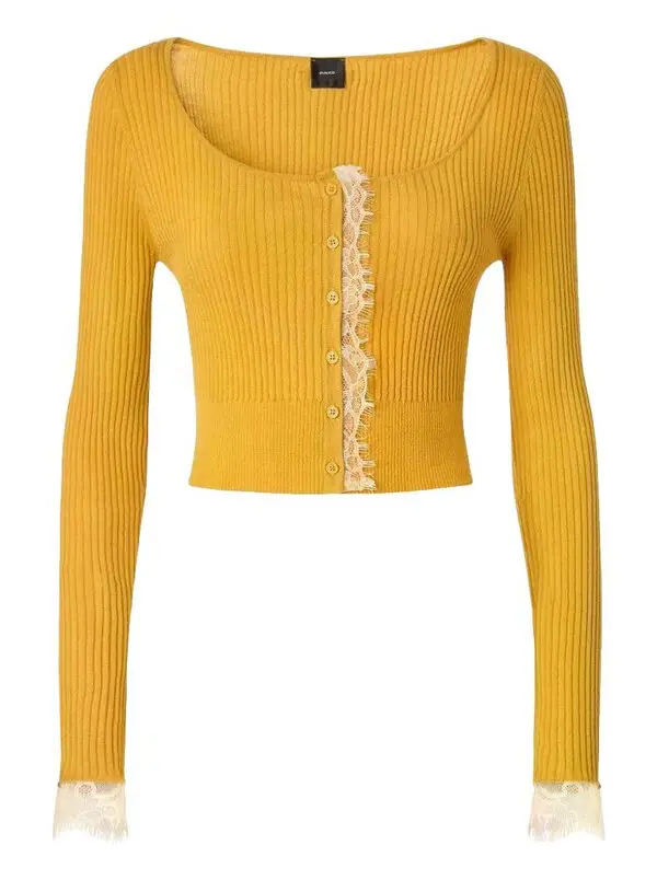 Pinko Lace-trimmed Ribbed Cardigan - Yellow