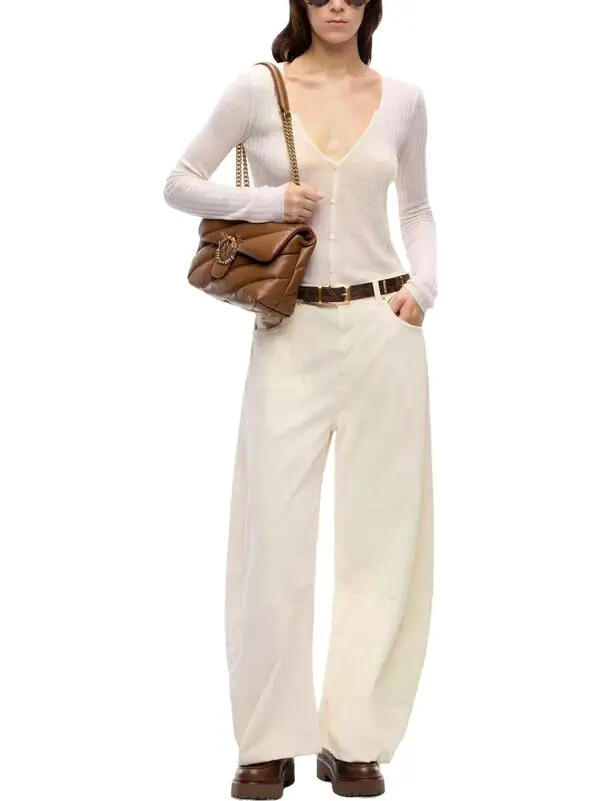 Pinko Ribbed-knit V-neck Cardigan - Neutrals