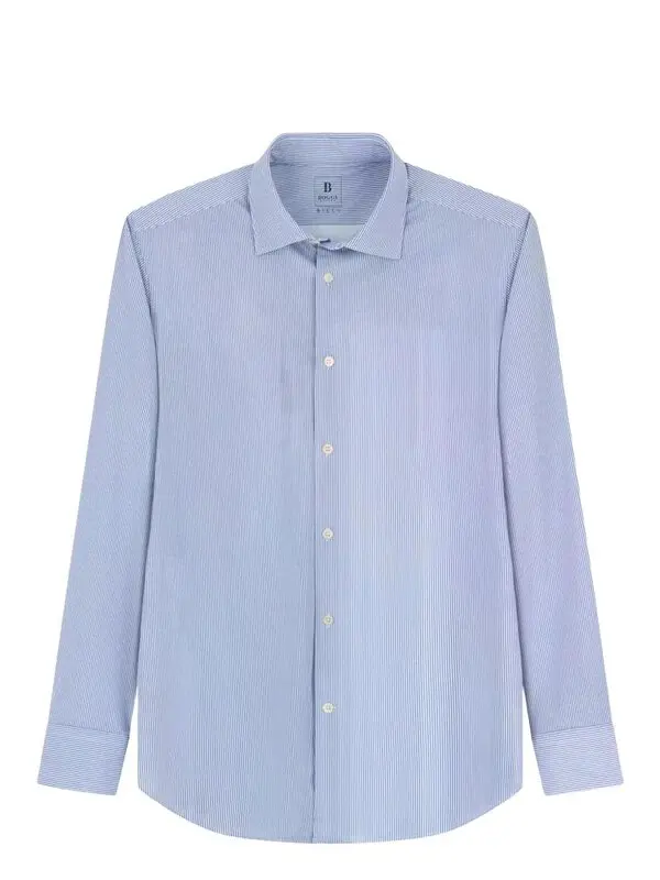 Boggi Milano Shirt Striped Stretch Nylon B Tech Slim Fit - Blue
