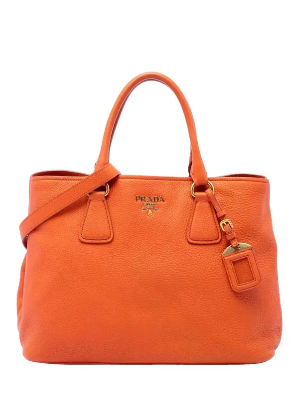 Prada 2013-2026 Vitello Daino Open Convertible Tote Satchel - Orange
