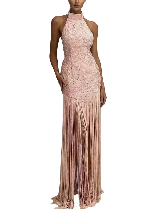 ATOIR Elle Fringed Textured-finish Maxi Dress - Pink