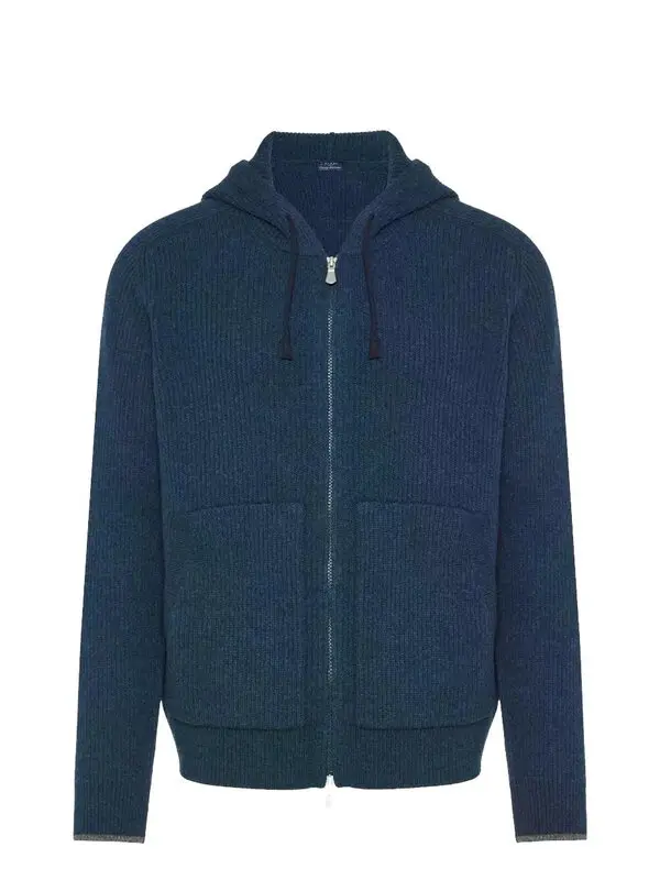 BARBA NAPOLI Ribbed-knit Zip-up Hoodie - Blue