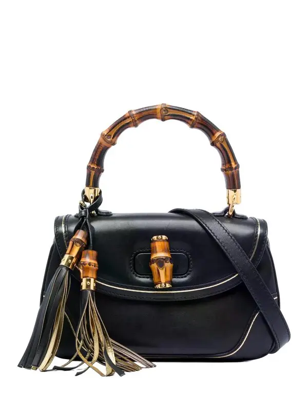 Gucci 2016-2026 Medium Calfskin New Bamboo Top Handle Bag Satchel - Black