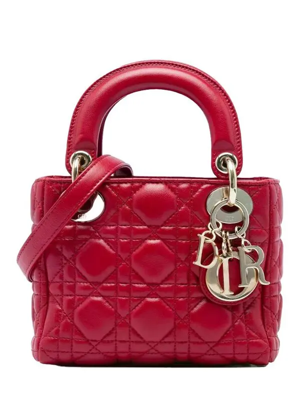 Dior 2017 Mini Lambskin Cannage Lady Satchel - Red