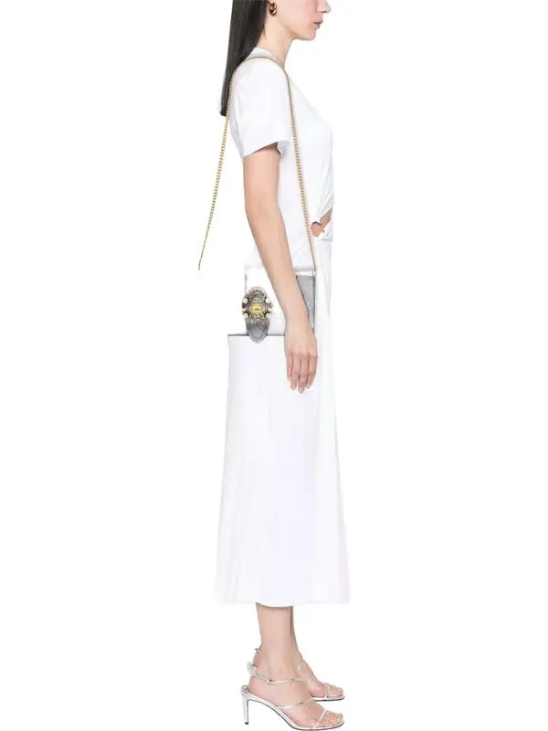 Miu Miu 2010-2026 Metallic Goatskin Madras Crystal Embellished Crossbody Bag - Silver