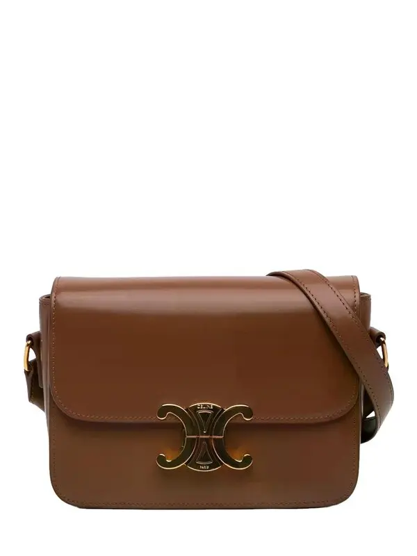 Celine 2024 Teen Shiny Calfskin Triomphe Crossbody Bag - Brown