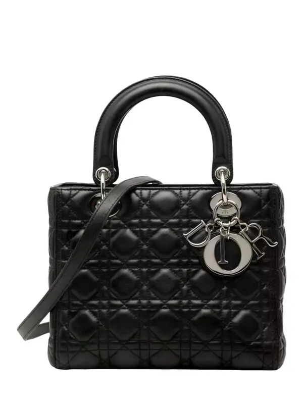 Dior 2015 Medium Lambskin Cannage Lady Satchel - Black