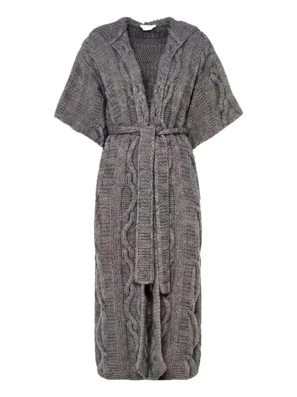 Malo Short-sleeve Cable-knit Belted Cashmere Coat - Grey