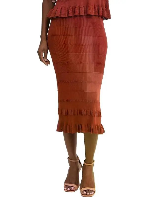 TWINSET Ruffled Pointelle-knit Midi Skirt - Red