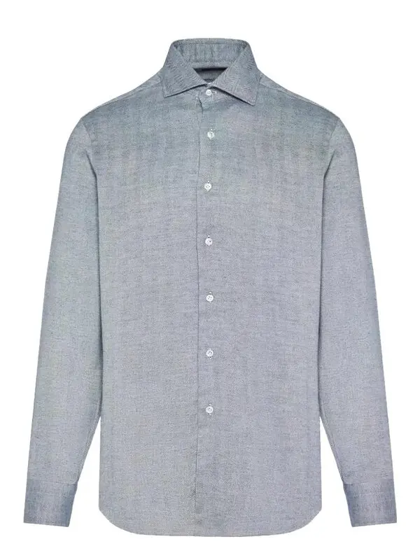 BARBA NAPOLI Herringbone-weave Long-sleeve Shirt - Blue