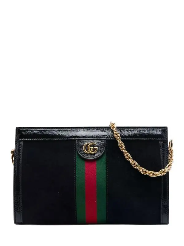 Gucci 2016-2026 Small Suede Web Ophidia Chain Crossbody Bag - Black