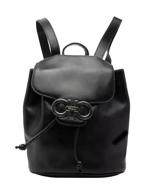 FERRAGAMO 2010-2026 Leather Double Gancini Backpack - Black