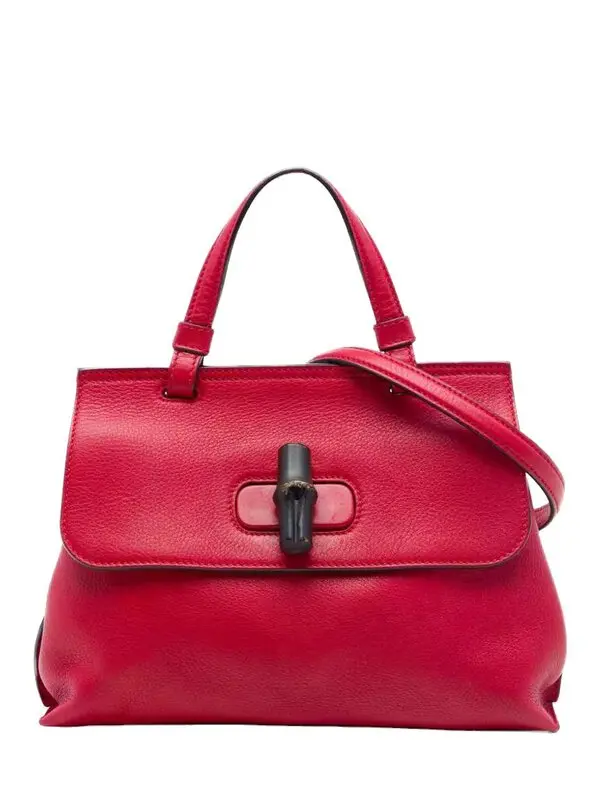 Gucci 2016-2026 Small Calfskin Bamboo Daily Satchel - Red