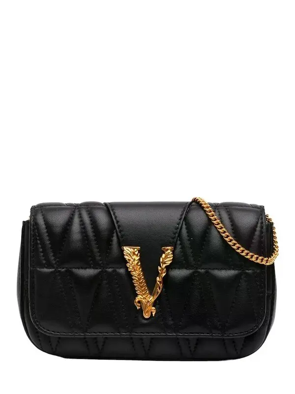 Versace 2010-2026 Mini Quilted Leather Virtus V Crossbody Bag - Black